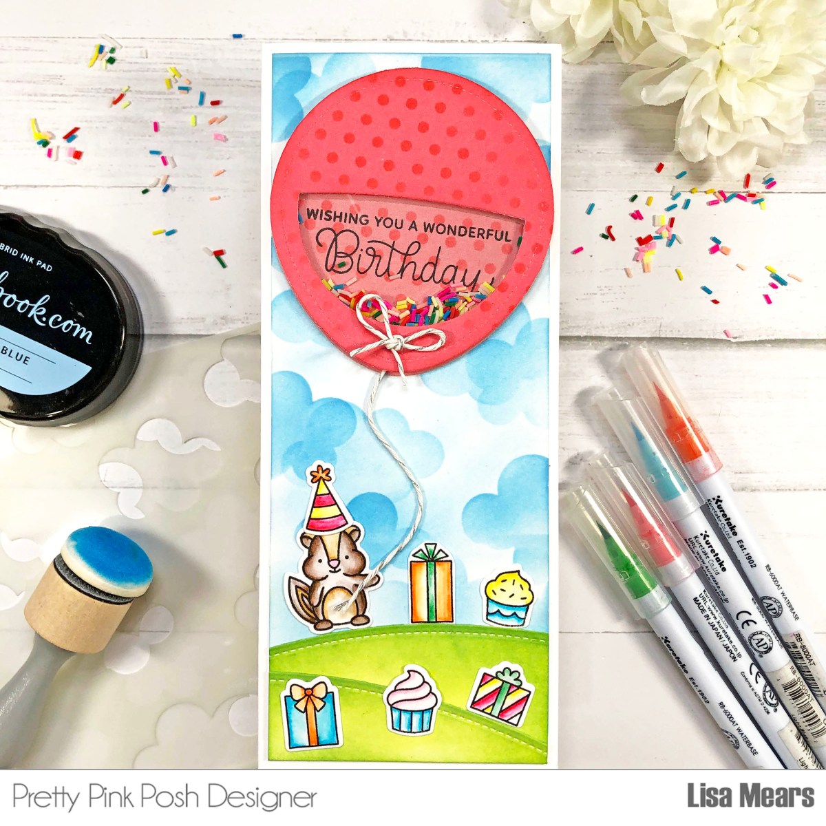 SHAKER Slimline Birthday Card | Pretty Pink Posh – Lisa Mears Designs