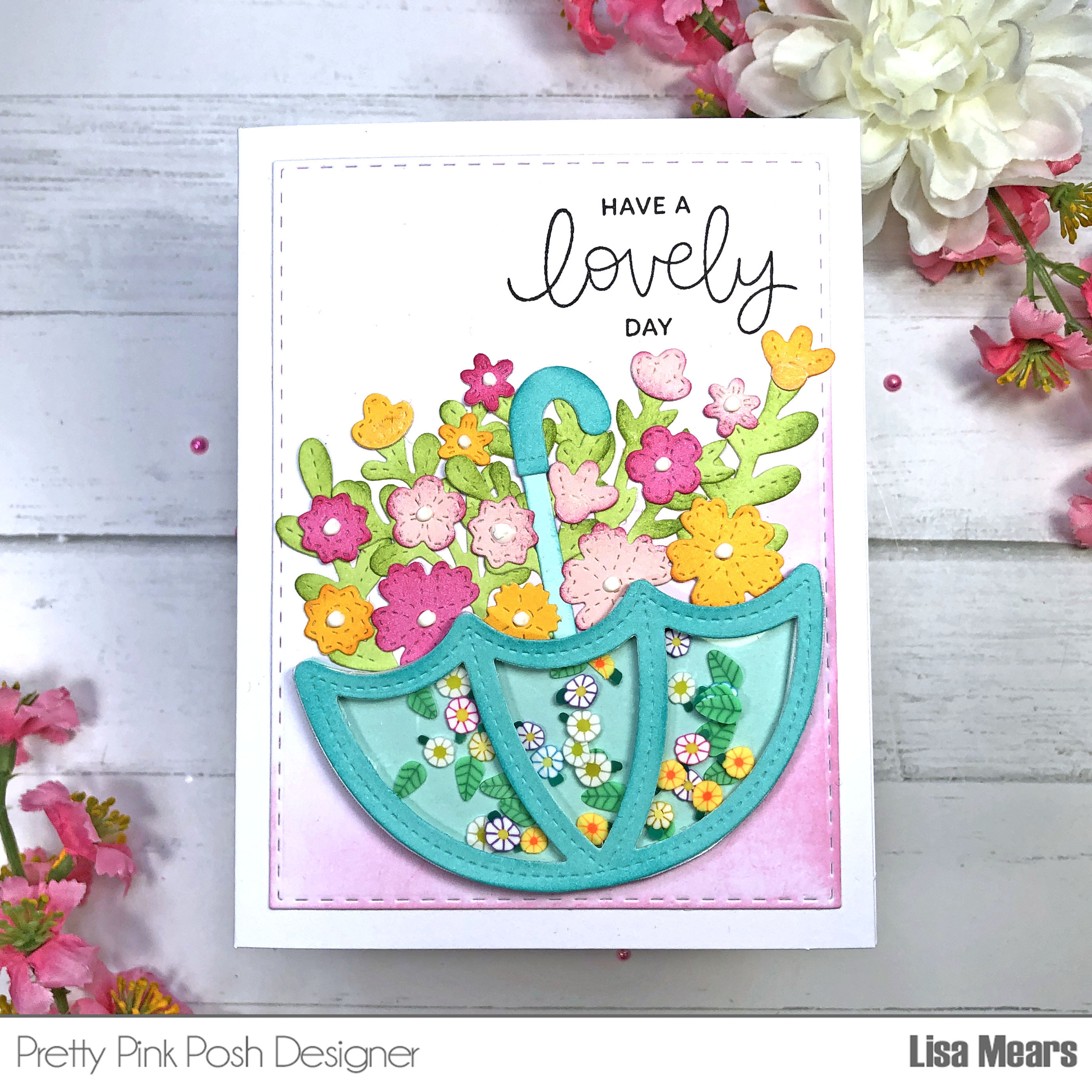 Spring Umbrella Shaker Card | Pretty Pink Posh – Lisa Mears Designs