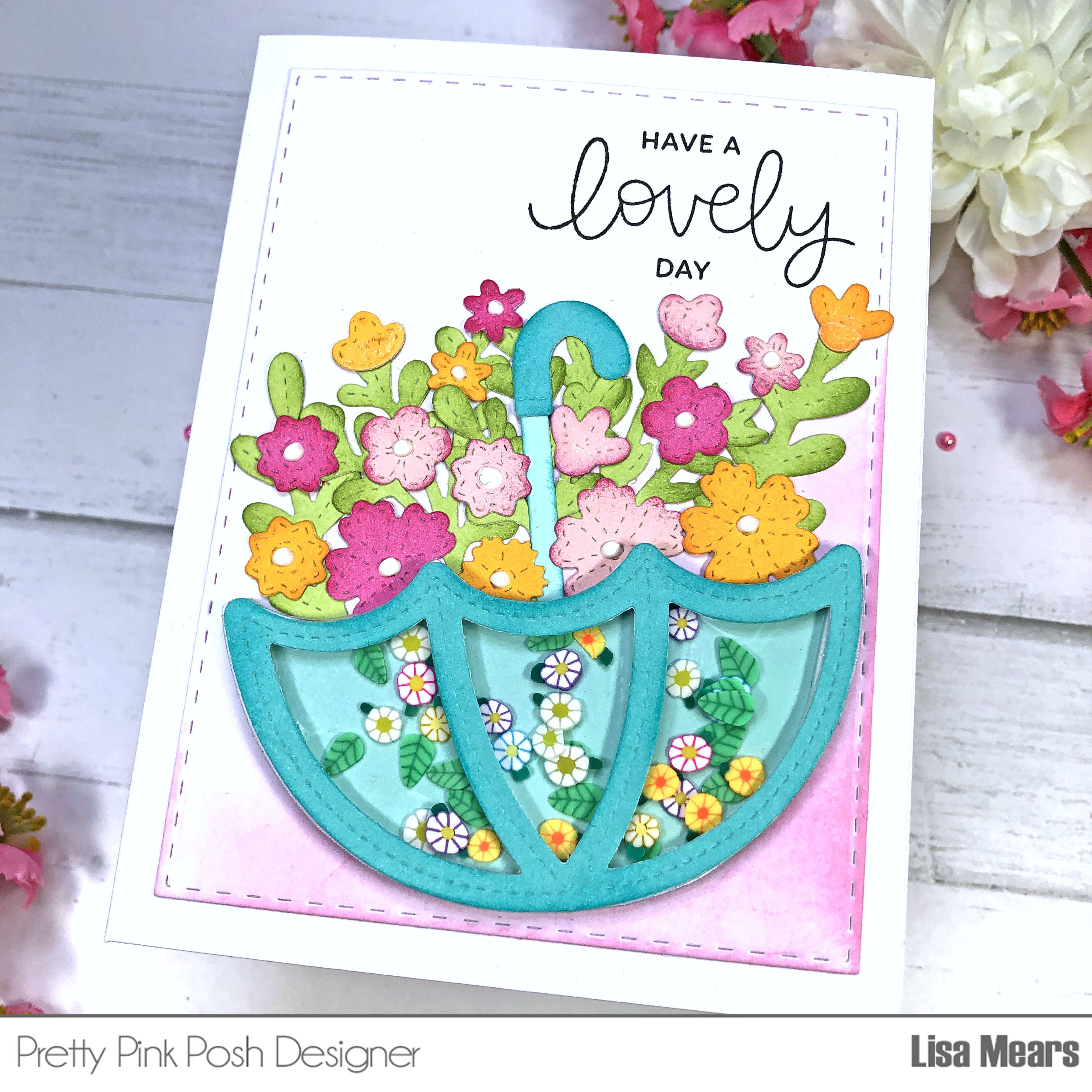Spring Umbrella Shaker Card | Pretty Pink Posh – Lisa Mears Designs