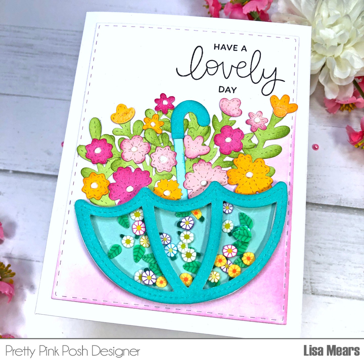 Spring Umbrella Shaker Card | Pretty Pink Posh – Lisa Mears Designs