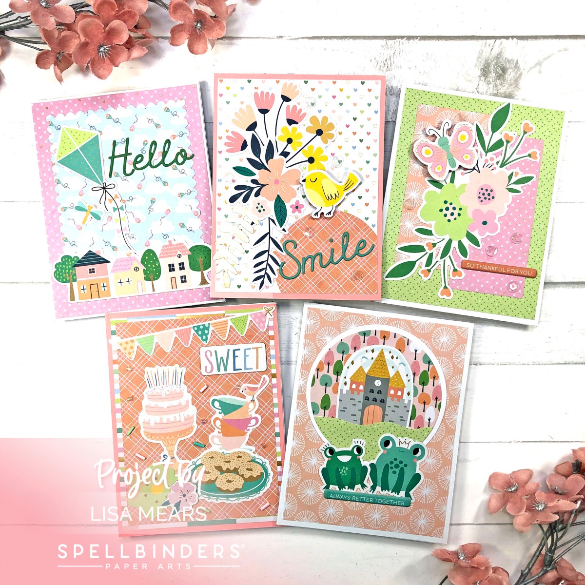 Spellbinders Card Kit – May 2023 – Spreading Happiness – 5 Cards – Lisa ...